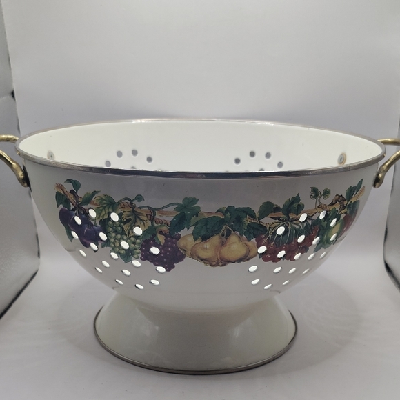 Kitchen | Vintage Porcelain Enamel Fruit Design Colander With Brass ...